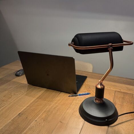 Arum Lighting – Lampe de bureau banquier noir – Abat-jour métal noir ...