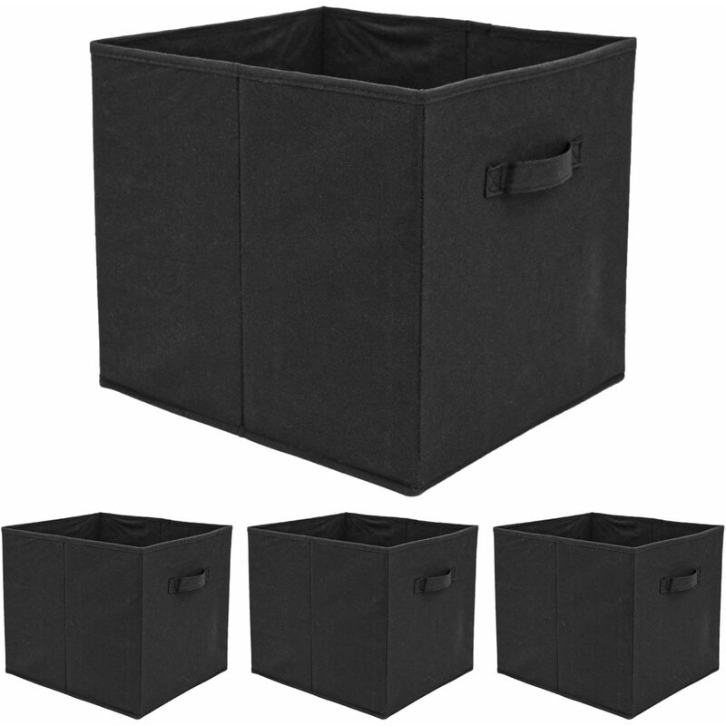 4 Kallax Storage Boxes 33x38x33 Fabric Cubes with Handle Foldable Inserts Black