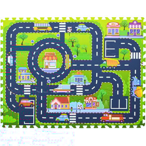 12 Pieces Kids Road Play Mat 30x30 Foldable Play Rug Road Mat for Toy Cars