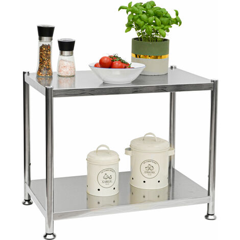 2 Level Stainless Steel Shelf - 60kg Shelving Unit - 61x36x50 Metal ...