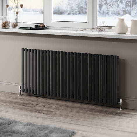 ELEGANT 600 x 1372mm Matte Black Radiator Horizontal Oval Rad Modern ...