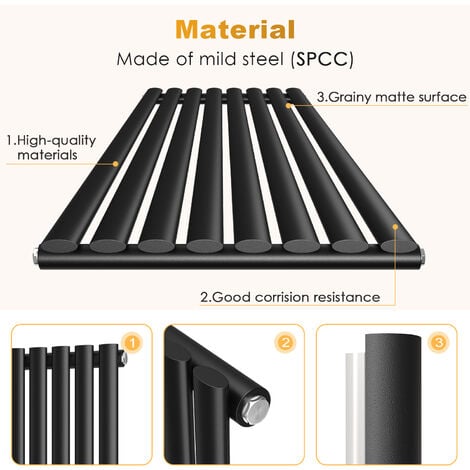 ELEGANT 600 x 1176mm Modern Designer Radiator Matte Black Oval Rad High ...