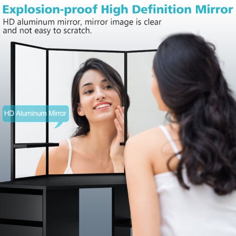 ELEGANT Corner Dressing Table Makeup Dresser Desk with 3 Large Mirrors ...