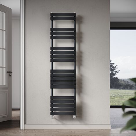 Elegant 1800 x 450mm Heated Towel Rail Black Modern Bathroom Radiator ...