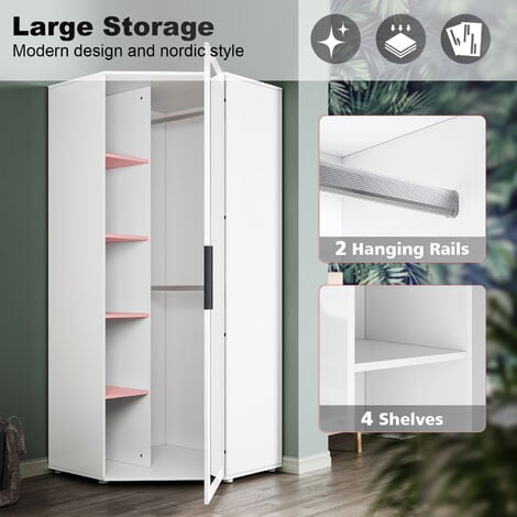 ELEGANT Corner Wardrobe Modern High Gloss Design & Matt White Corner ...