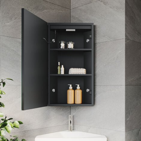Bathroom mirror corner cabinet with lights and shaver socket store