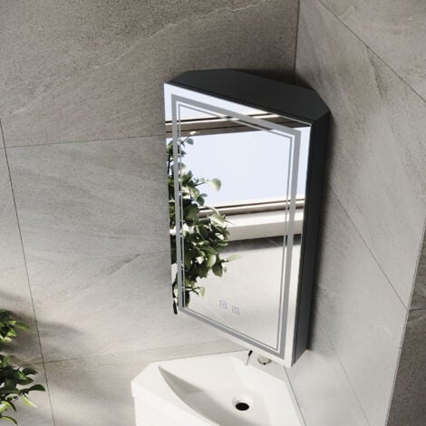 ELEGANT Corner Bathroom Mirror Cabinet With Demister Shaver Socket 3 ...