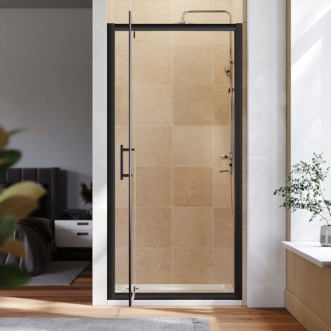 ELEGANT 1000mm Black Frame Pivot Shower Door Enclosure Reversible ...