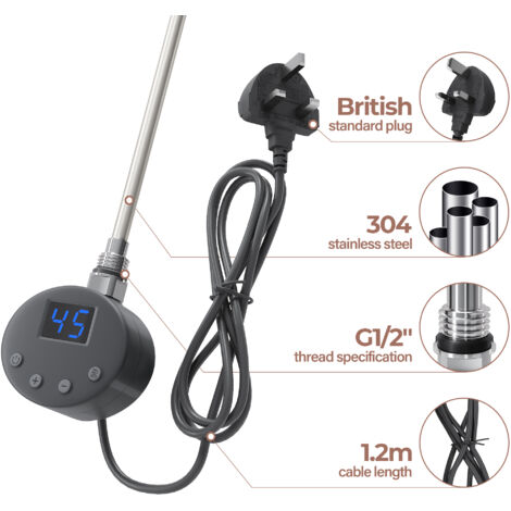 ELEGANT Smart Thermostatic Electric Heating Element for Towel Rails and ...