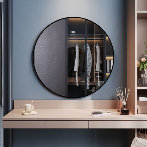 ELEGANT Modern Freestanding Mirrors Aluminum Frame, Wall-Mounted Round ...