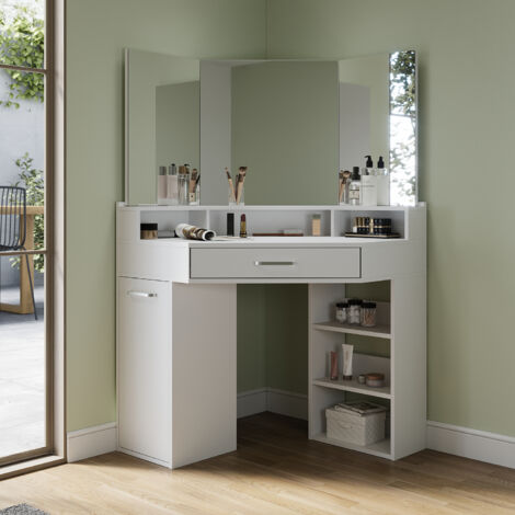 ELEGANT Corner Dressing Table with 3 Large Movable Triple Mirror, 3 ...