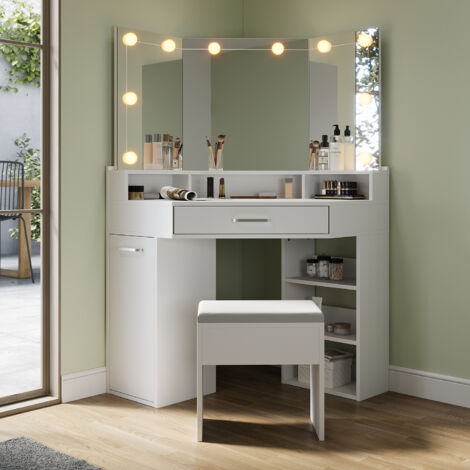 ELEGANT Corner Dressing Table with 3 Large Movable Triple Mirror, 3 ...