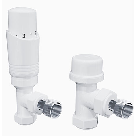 ELEGANT White Angled Thermostatic Radiator Valve Pairs