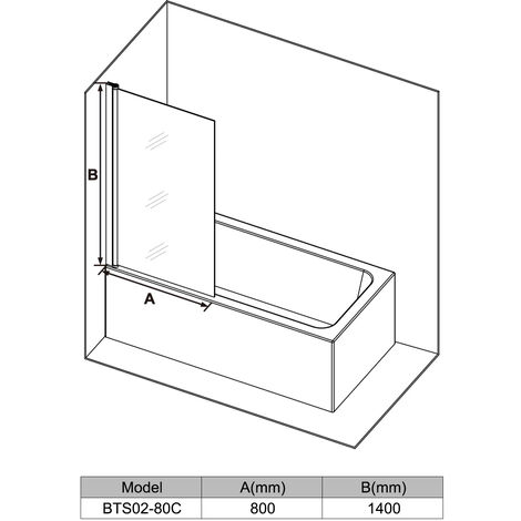 ELEGANT Bath Screen 800x1400mm Silver Aluminium Profile Hinge ...