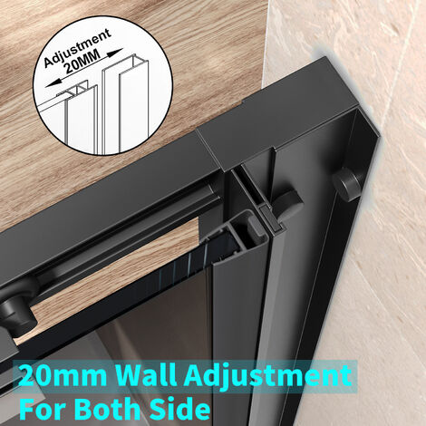 ELEGANT 1100mm Shower Enclosure Black Sliding Screen 700mm Side Glass ...