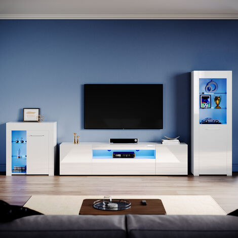 ELEGANT Living Room Set Modern High Gloss Fronts with LED Light, 2000mm ...
