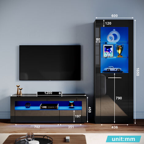 ELEGANT Living Room Set Modern High Gloss Fronts with LED Light, 1200mm ...