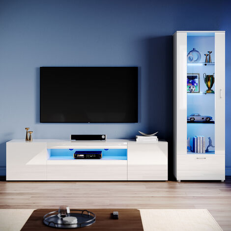 ELEGANT Living Room Set Modern High Gloss Fronts with LED Light, 2000mm ...
