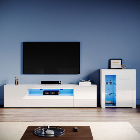 ELEGANT Living Room Set Modern High Gloss Fronts with LED Light, 2000mm ...
