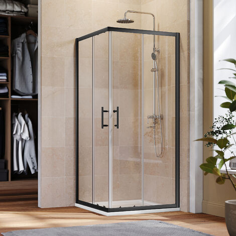 ELEGANT Black Frame 800 x 800 mm Corner Entry Shower Enclosure with ...