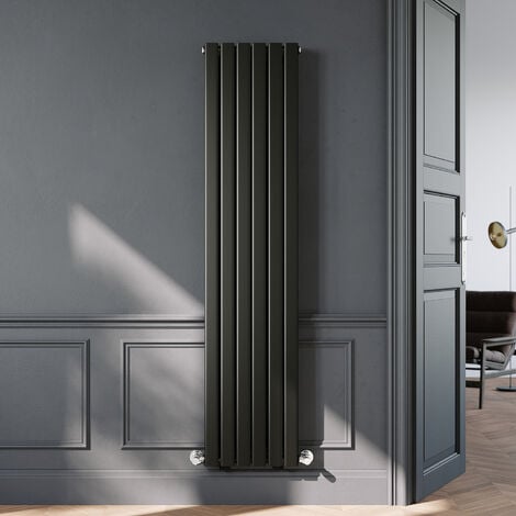 ELEGANT 1800 x 408mm Black Vertical Radiator Designer Double Panel Flat ...