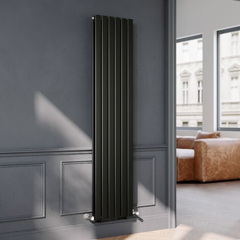 ELEGANT 1800 x 408mm Black Vertical Radiator Designer Double Panel Flat ...