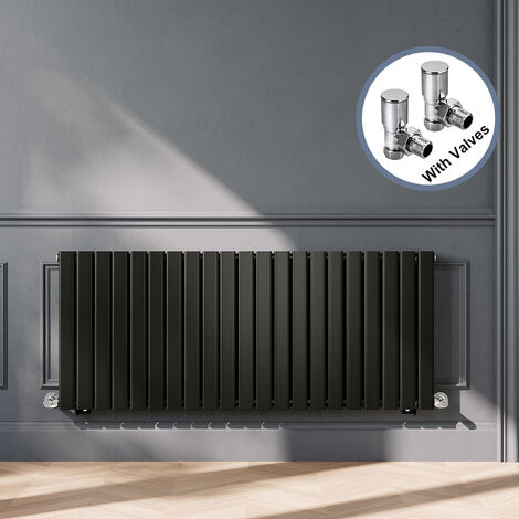 ELEGANT Designer Black Horizontal Radiator 600 x 1428mm Double Panel ...
