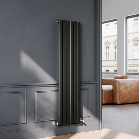 ELEGANT Designer Black Vertical Radiator 1600 x 408mm Single Panel Flat ...