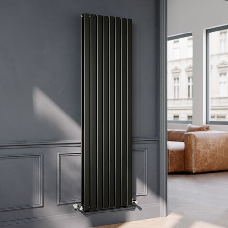 ELEGANT Designer Black Vertical Radiator 1800 x 544mm Double Panel Flat ...