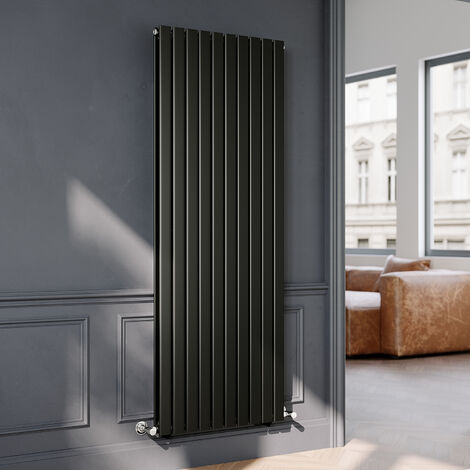 ELEGANT Designer Black Vertical Radiator 1800 x 680mm Double Panel Flat ...