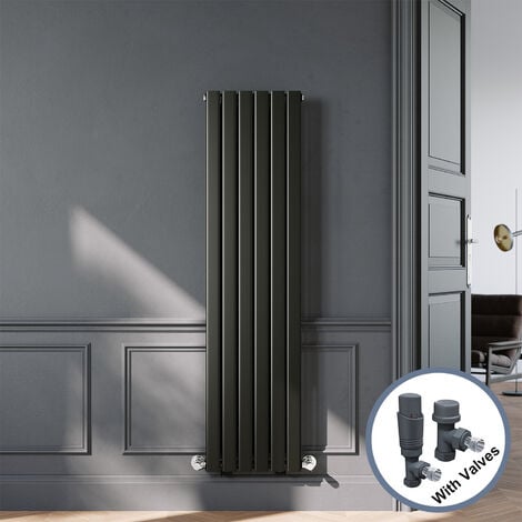 ELEGANT Designer Black Double Panel Vertical Radiator 1600 x 408mm with ...