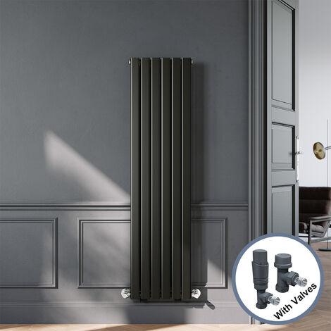 ELEGANT Designer Black Single Panel Vertical Radiator 1600 x 408mm with ...