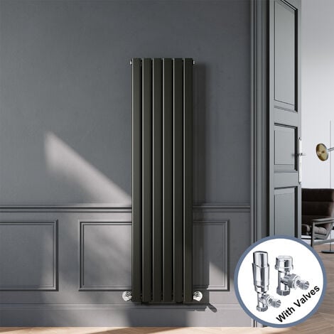 ELEGANT Black Designer Vertical Radiator Double Panel Rads 1600 x 408mm ...