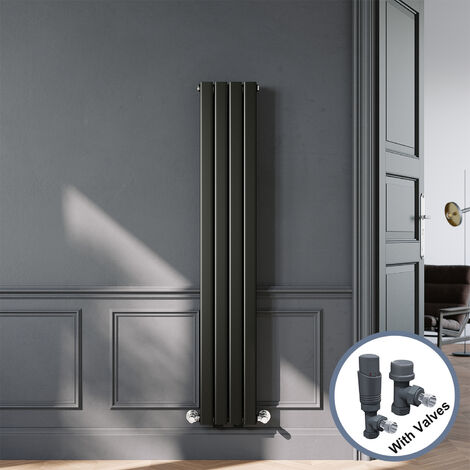 ELEGANT Designer Black Double Panel Vertical Radiator 1600 x 272mm with ...