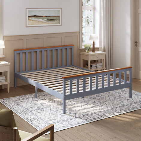 ELEGANT 150x200 Bed Frame Pine Wood Wooden Slat Support Platform Bed Grey Planking thickness 12MM