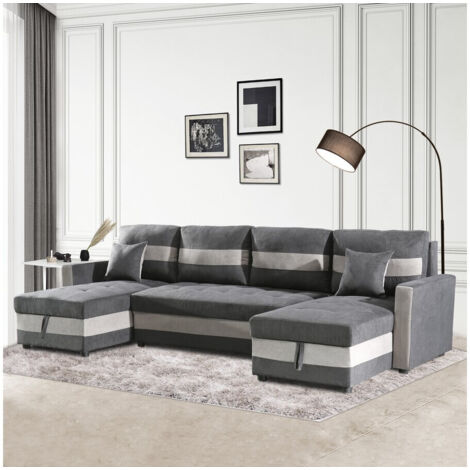Sofá convertible panorámico "Antoine" con compartimentos portaobjetos - 5 plazas - Gris oscuro ...