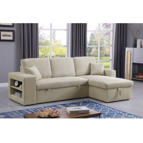 Sofá esquinero convertible/reversible de pana "Axel" - 3 plazas - Beige