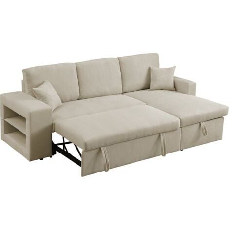 Sofá esquinero convertible/reversible de pana "Axel" - 3 plazas - Beige