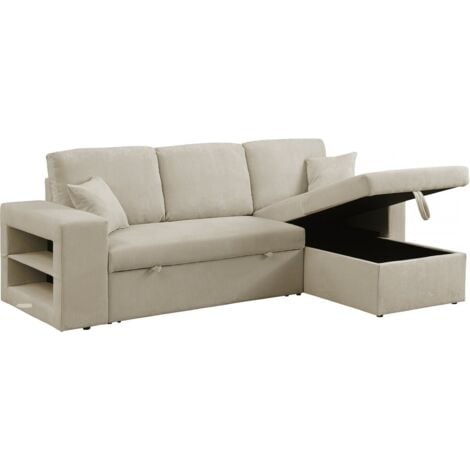 Sofá esquinero convertible/reversible de pana "Axel" - 3 plazas - Beige