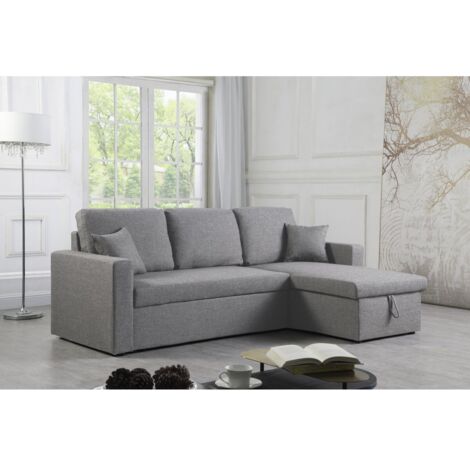 Sofá esquinero convertible/reversible con cómoda "Alain II" - 3 plazas - Gris claro