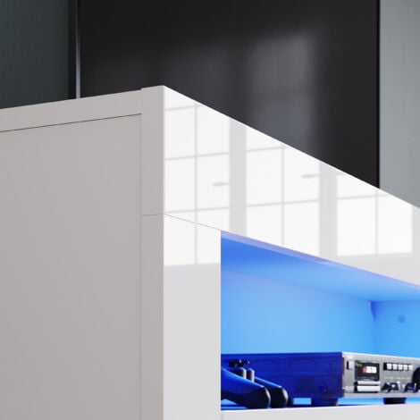 SONNI Tableau TV Lowboard Armoire basse avec éclairage LED Blanc ...