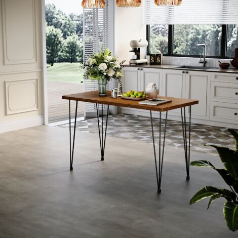 SIRHONA Table de salle à manger Table en bois massif avec structure en ...