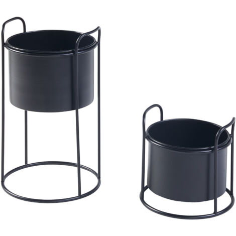 Set Osen di 2 Portapiante Incluso Custodia Cilindrica per Vasi - Metallo Nero