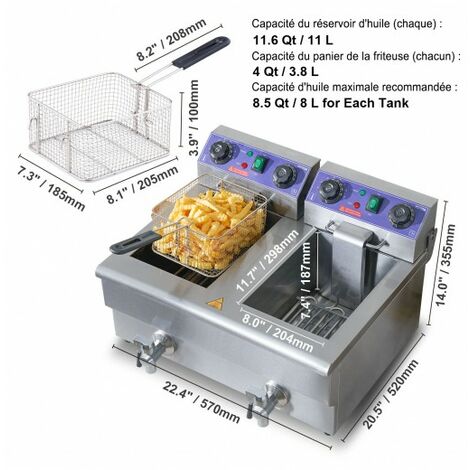 Friteuse Électrique Commerciale Friteuse à Huile 2 Cuves Acier Inox 12L ...