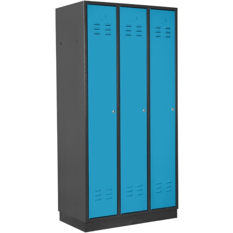 ADB Umkleideschrank / Spind 3-türig, RAL 7016/5012, Anthrazit / Blau ...