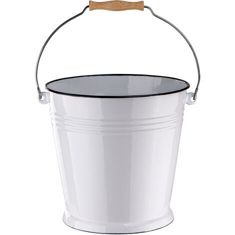 Wassereimer Eimer 10 Liter weiß emailliert Putzeimer mit Holzgriffhenkel