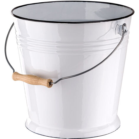 Wassereimer Eimer 10 Liter weiß emailliert Putzeimer mit Holzgriffhenkel