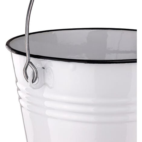 Wassereimer Eimer 10 Liter weiß emailliert Putzeimer mit Holzgriffhenkel