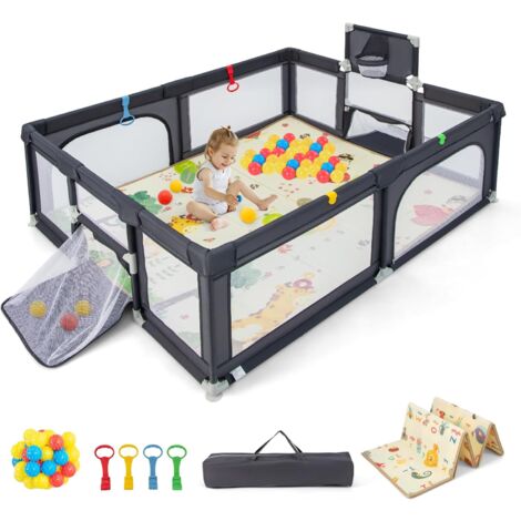 COSTWAY Box Bambini con Materassino, Box Recinto con Canestro Porte da ...