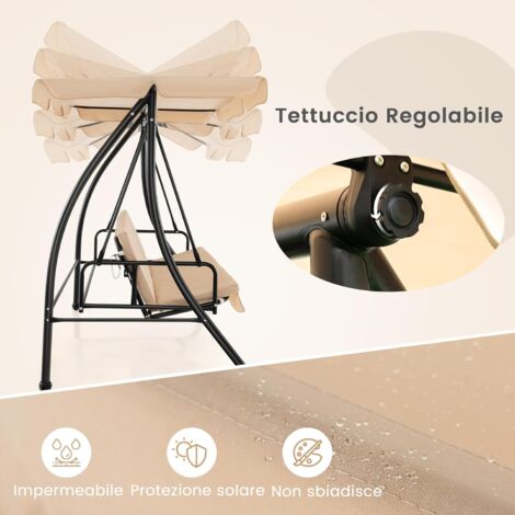 COSTWAY Dondolo da Giardino a 2 Posti, Trasformabile in Letto Piano ...